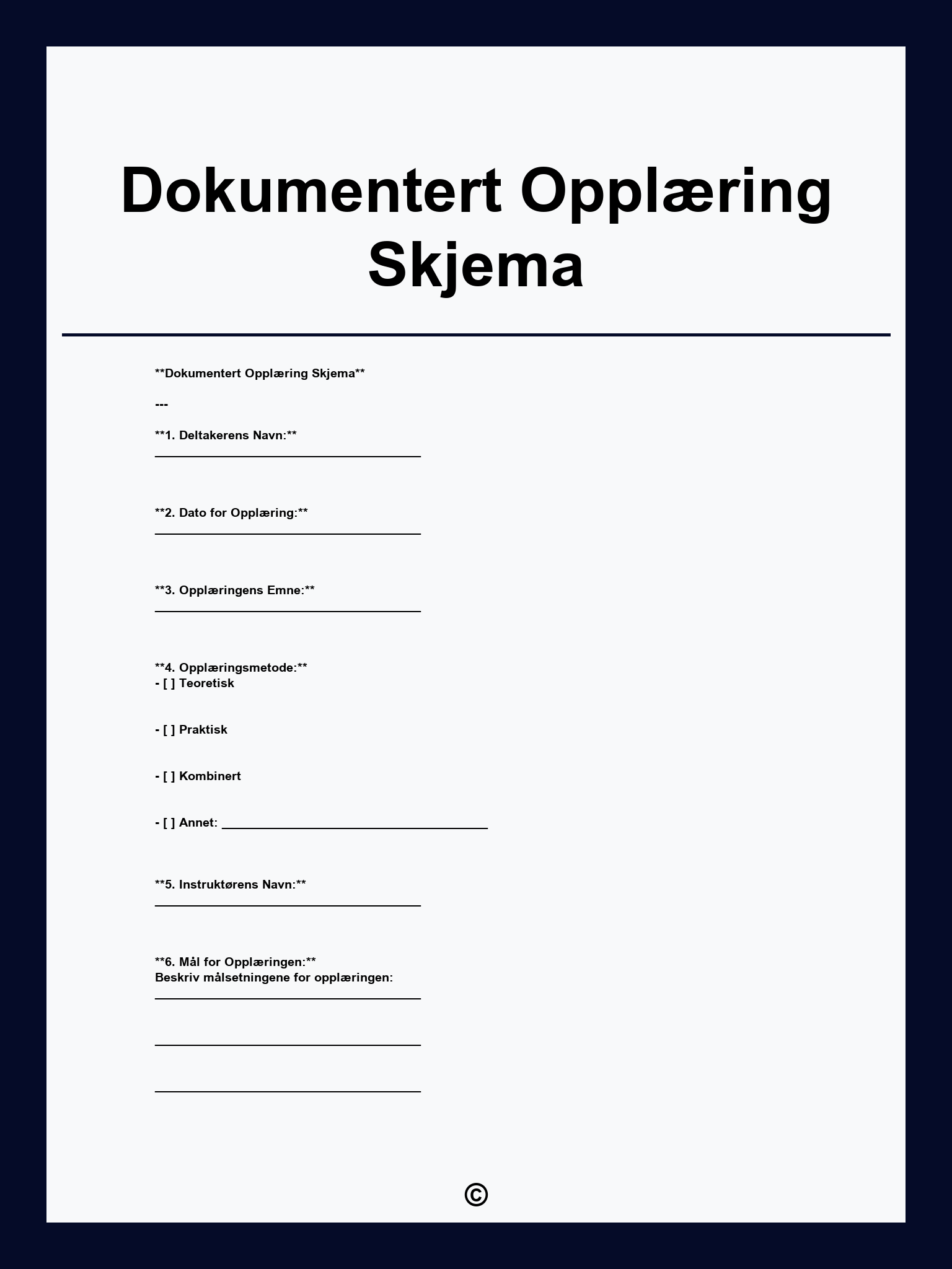 Dokumentert Opplæring Skjema