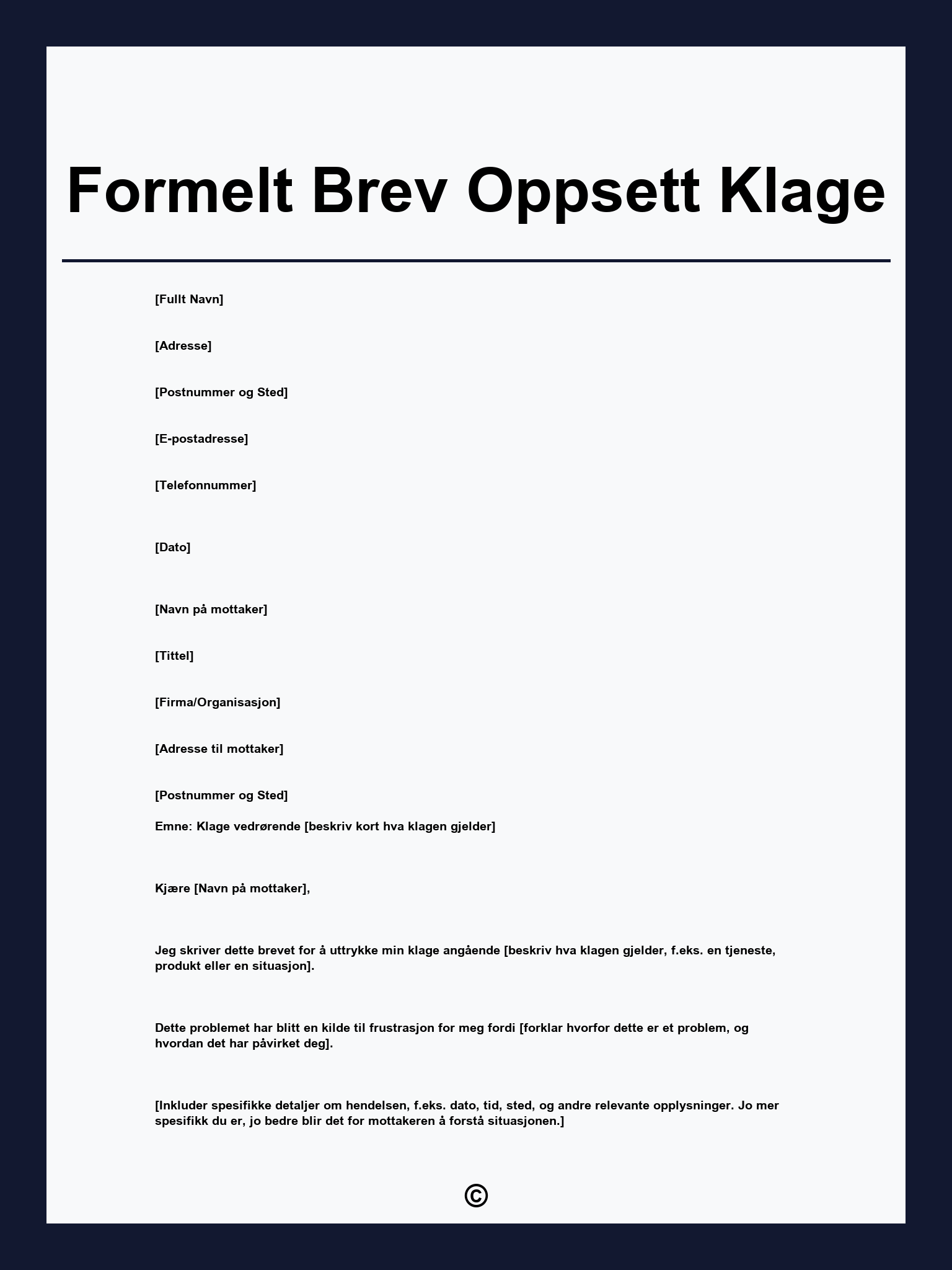 Formelt Brev Oppsett Klage